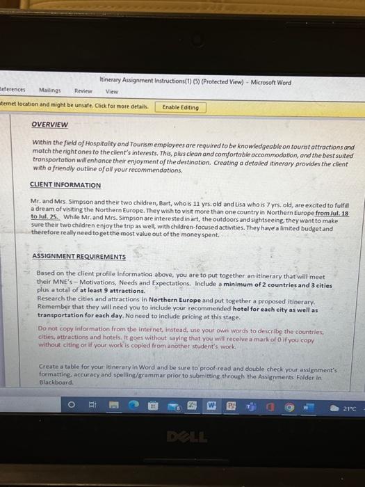 Itinerary Assignment Instructions(1) (5) (Protected | Chegg.com