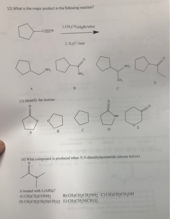 Solved 12) What is the major product in the following | Chegg.com