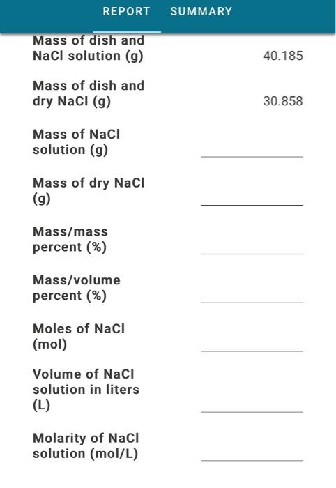 Solved REPORT SUMMARY Table 4. Concentration calculations | Chegg.com