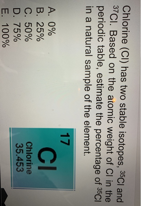 Solved Chlorine (CI) has two stable isotopes, 35Cl and 37Cl. | Chegg.com
