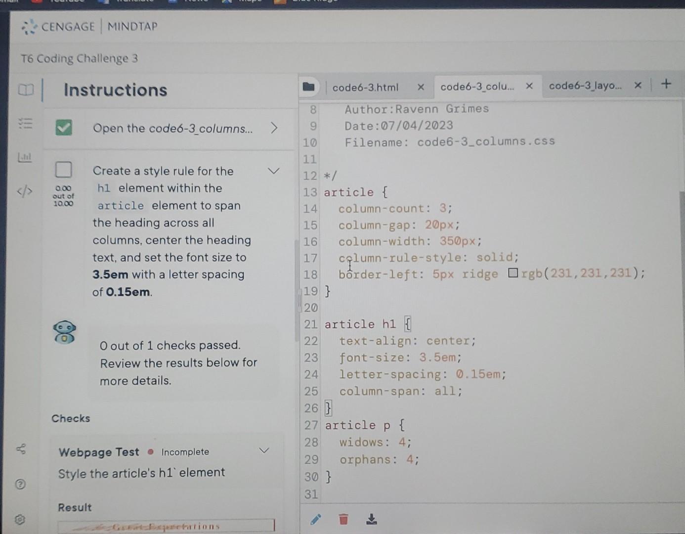 Solved ∴ Cengage Mindtap T6 Coding Challenge 3 