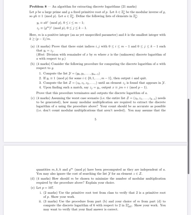An algorithm for extracting discrete logarithms (21 | Chegg.com