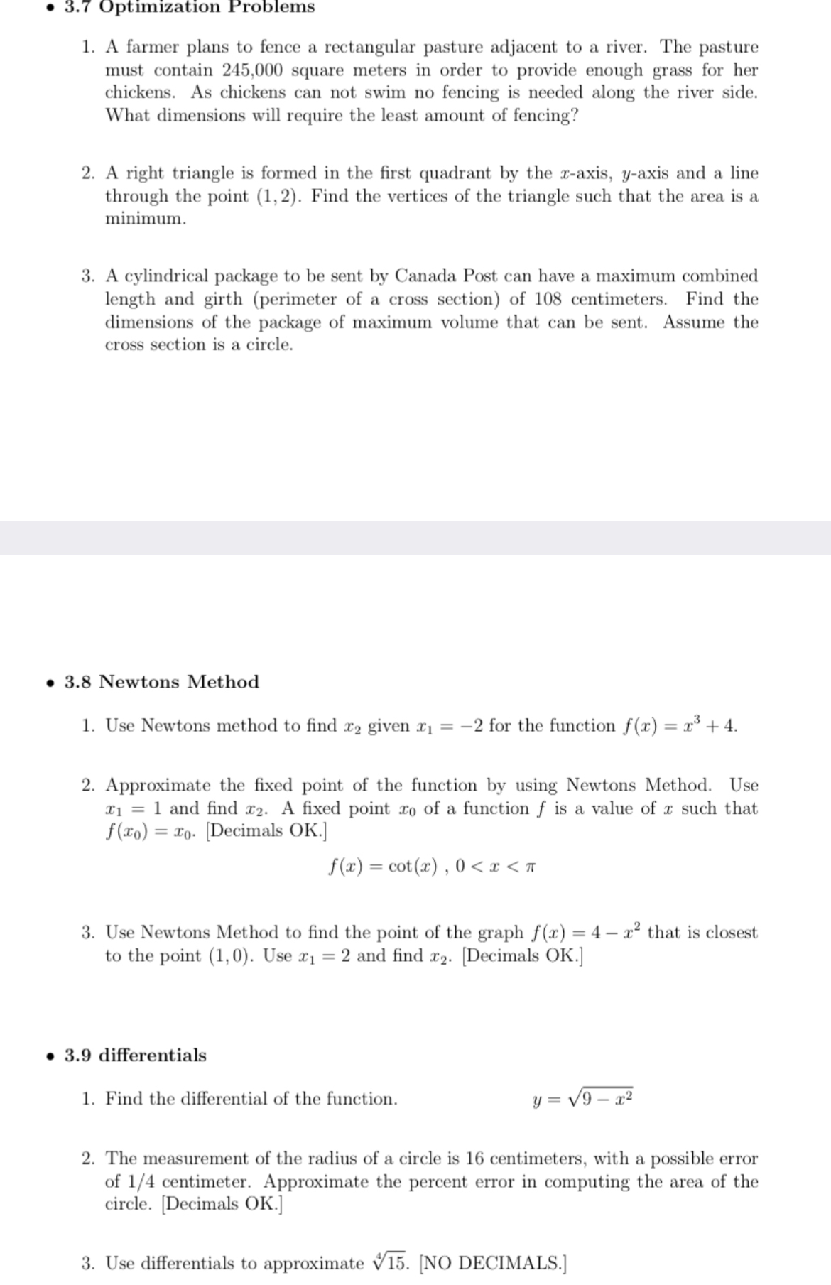Solved 3.7 ﻿Optimization ProblemsA farmer plans to fence a | Chegg.com