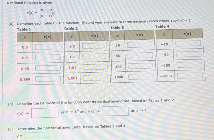 Solved A rational function is given. (a) Complete each table | Chegg.com