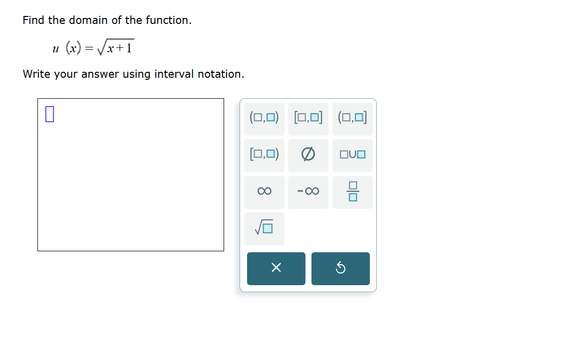 Find the domain of ﻿the function.u(x)=x+12Write your | Chegg.com