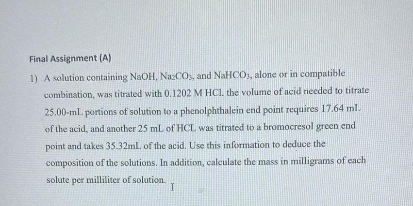 Solved Final Assignment (A)A solution containing | Chegg.com