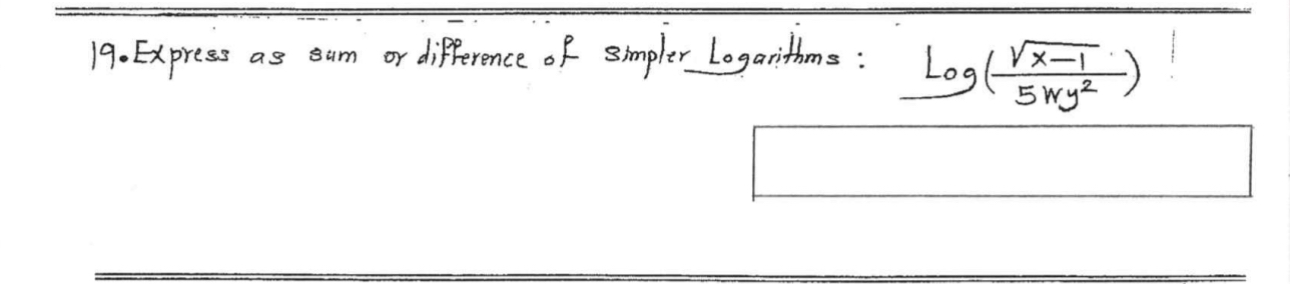 Solved Express as sum or difference of simpler Logarithms: | Chegg.com