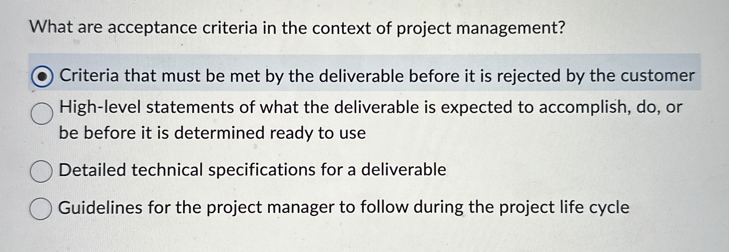 Solved What are acceptance criteria in the context of | Chegg.com