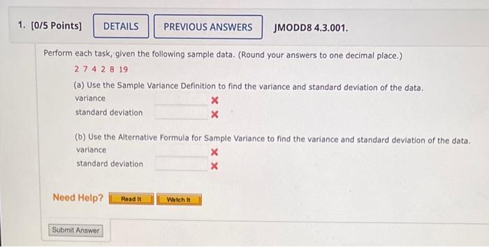 Solved Perform each task, given the following sample data. | Chegg.com