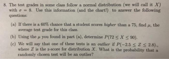 Solved 8. The test grades in some class follow a normal | Chegg.com