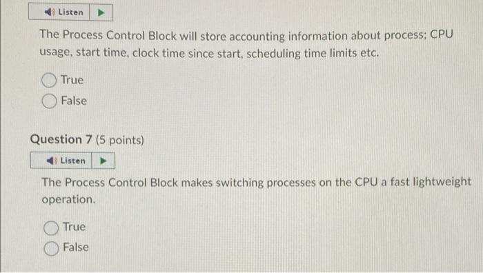 Solved The Process Control Block will store accounting | Chegg.com