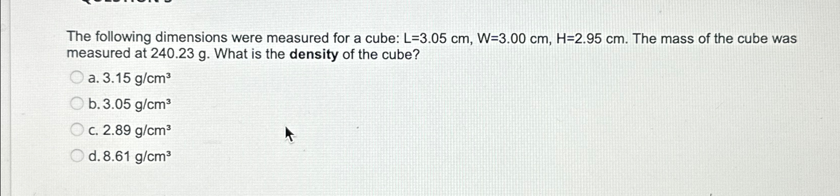 Solved The following dimensions were measured for a cube: | Chegg.com