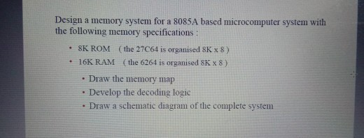 Design a memory system for a 8085A based | Chegg.com