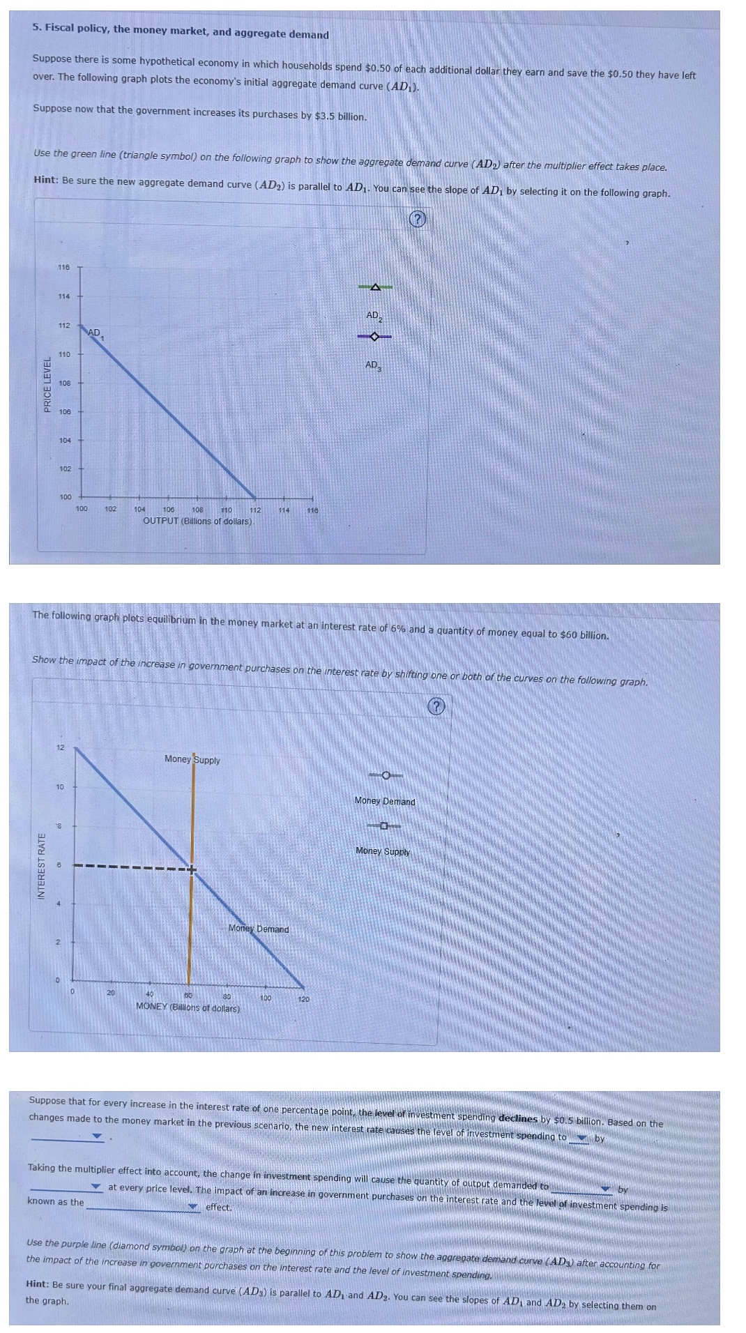 Solved Fiscal policy, the money market, and aggregate | Chegg.com