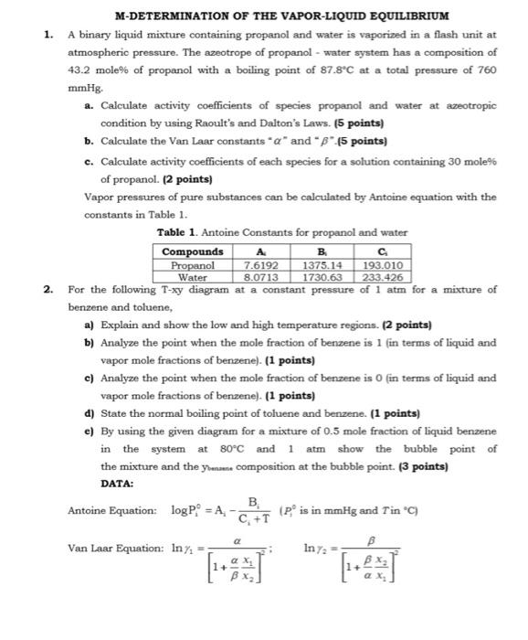1. A binary liquid mixture containing propanol and | Chegg.com