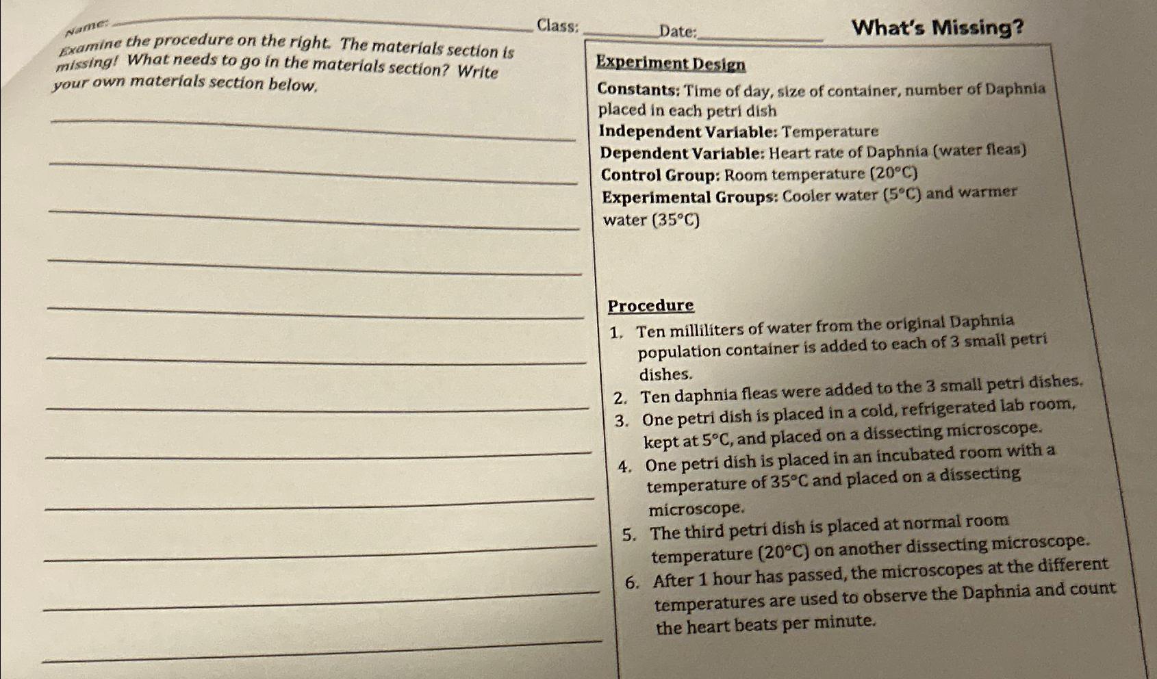 Solved Class:Date:What's Missing?Examine the procedure on | Chegg.com