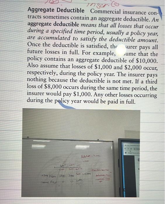 Solved Aggregate Deductible Commercial insurance contracts | Chegg.com