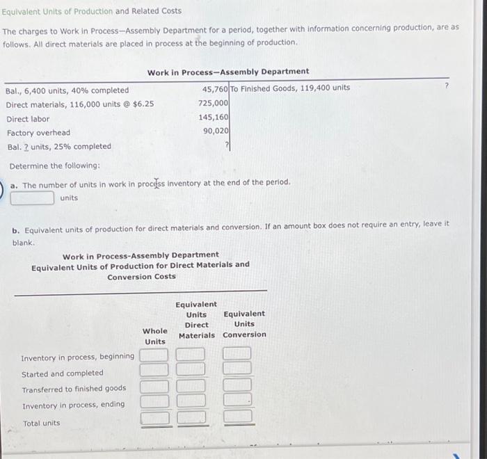 Solved Equivalent Units of Production and Related Costs The | Chegg.com