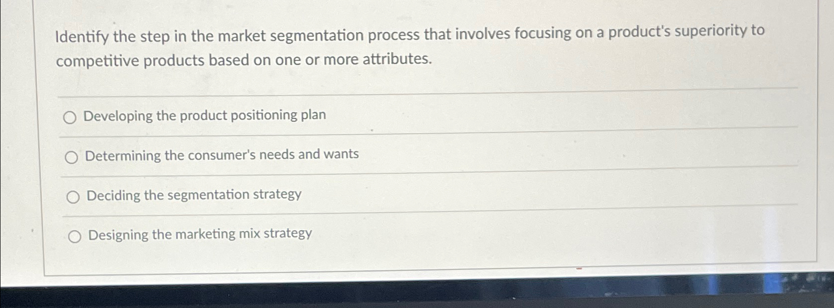 Solved Identify the step in the market segmentation process | Chegg.com
