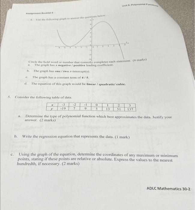 Solved Unit 5: Polynomial Fa Assignment Booklet 4 Use the | Chegg.com