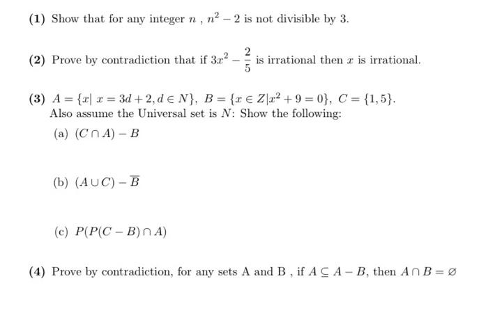Solved (1) Show that for any integer n , n? - 2 is not | Chegg.com