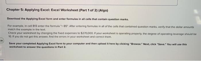 Solved Chapter 5: Applying Excel: Excel Worksheet (Part 1 of | Chegg.com