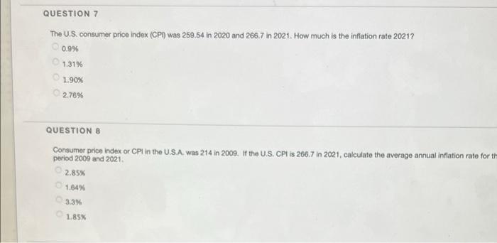 Solved QUESTION 7 The U.S. consumer price index (CP) was | Chegg.com