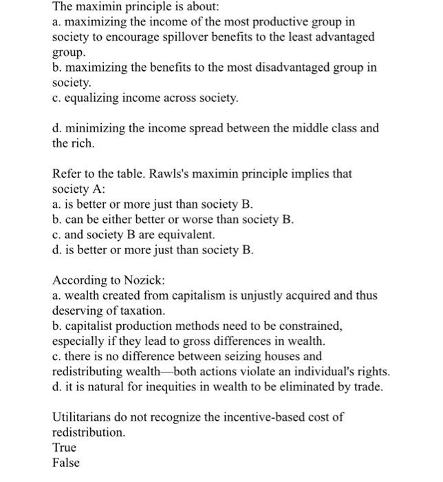 Solved The maximin principle is about: a. maximizing the | Chegg.com