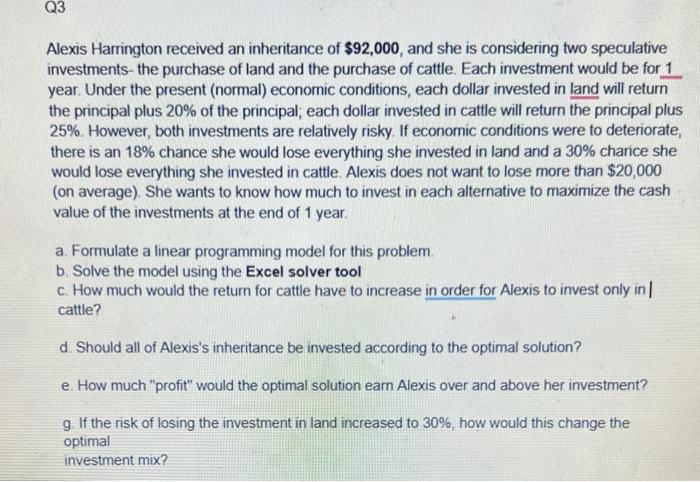 Solved Alexis Harrington received an inheritance of $92,000, | Chegg.com