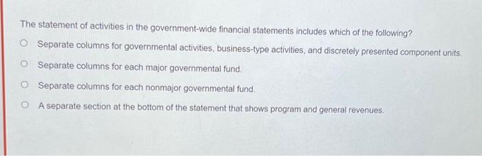 Solved The statement of activities in the government-wide | Chegg.com