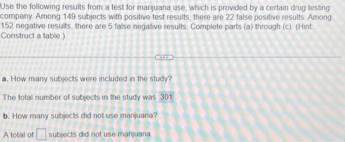 Solved Use the following results from a test for marijuana | Chegg.com
