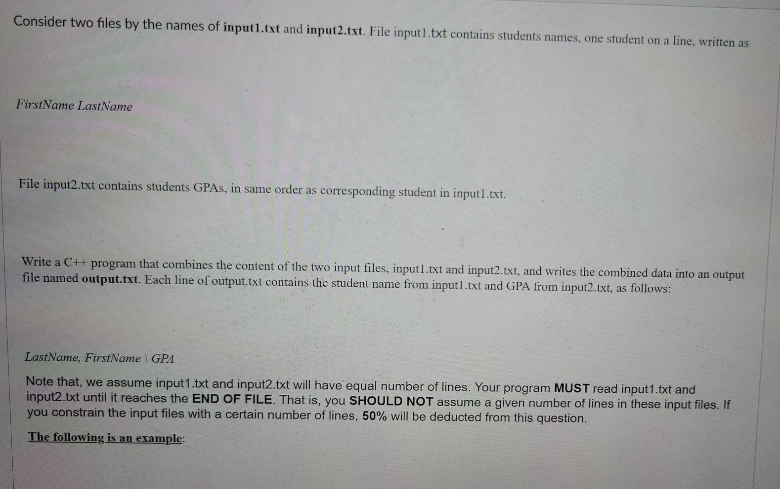 Solved Consider two files by the names of input1.txt and | Chegg.com