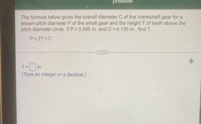 Solved possID The formula below gives the overall diameter C | Chegg.com