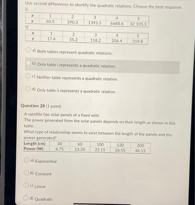 Solved Use second differences to identify the quadratic | Chegg.com