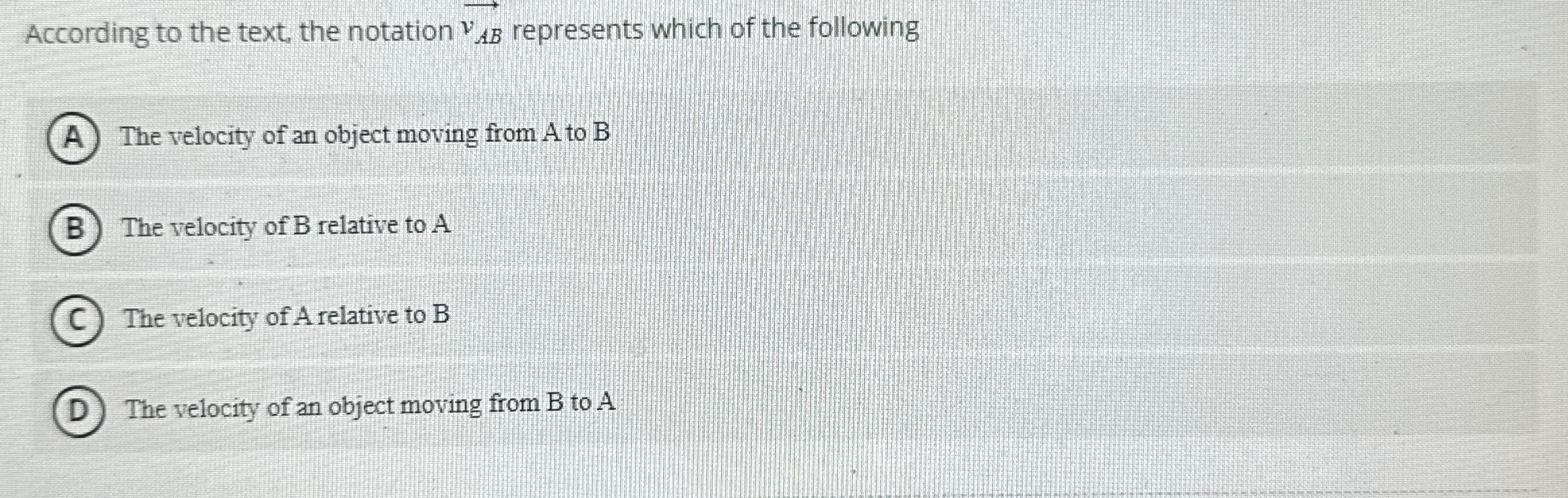 Solved According to the text, the notation vec(vAB) | Chegg.com