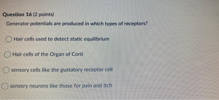 Solved Question 16 (2 points) Generator potentials are | Chegg.com