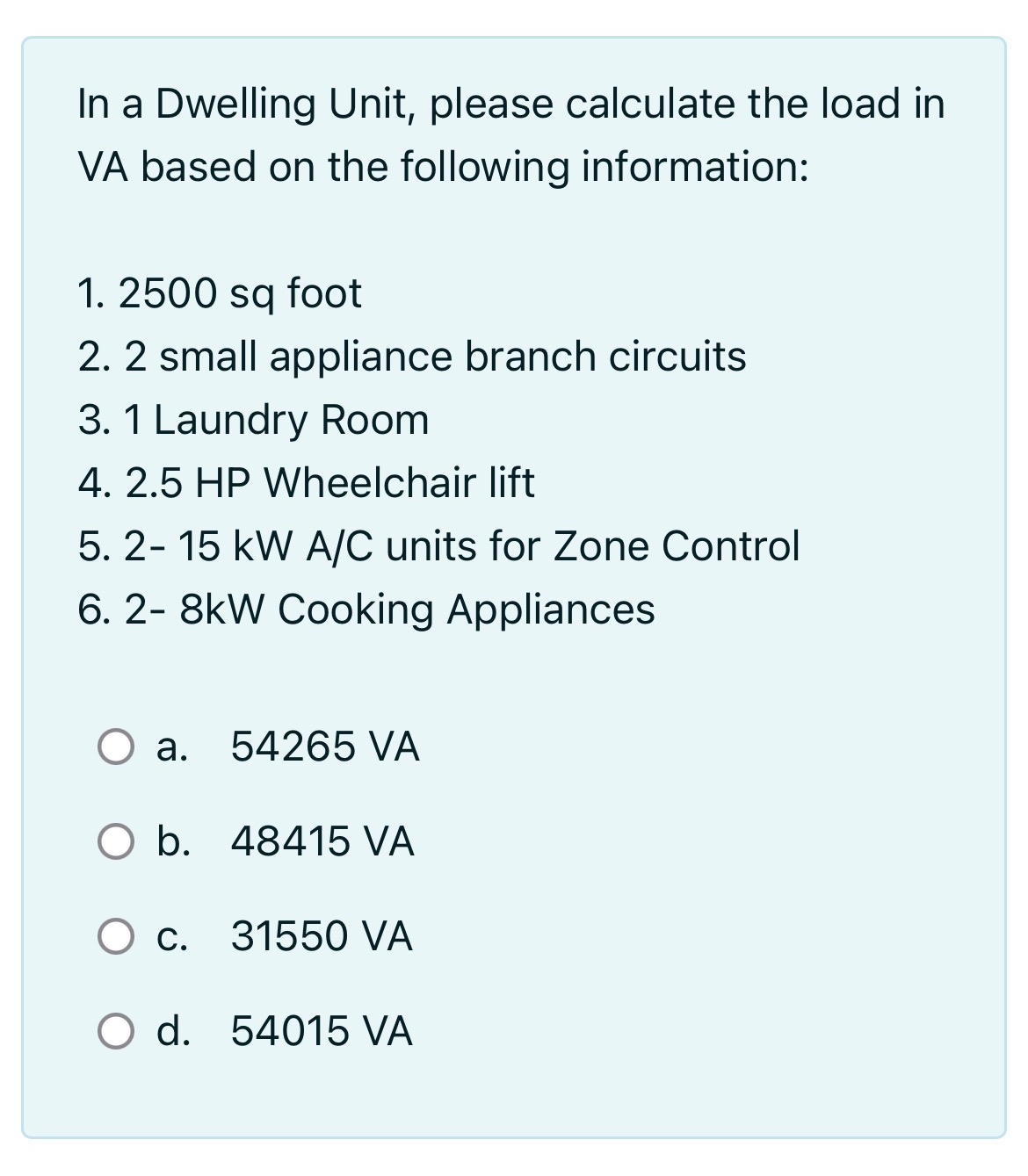 Solved In a Dwelling Unit, please calculate the load in VA | Chegg.com