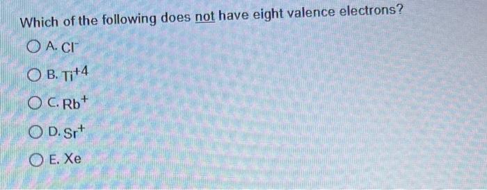 Solved Which of the following does not have eight valence | Chegg.com