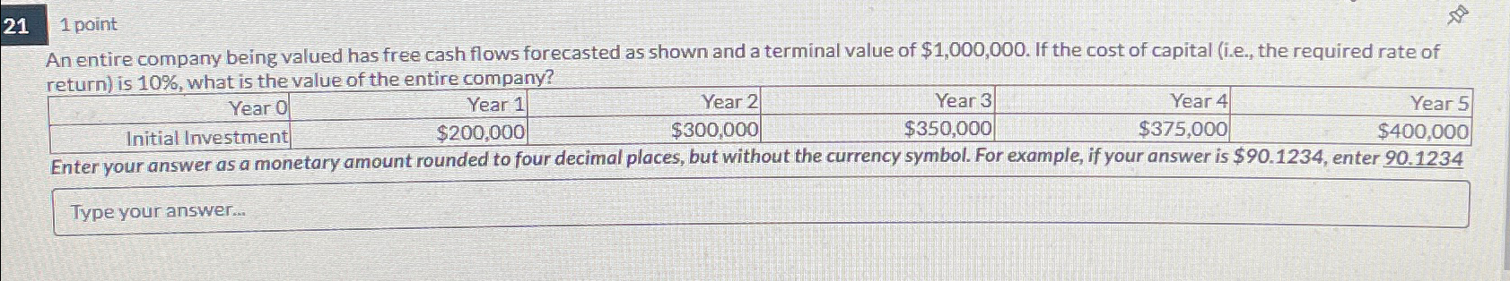 Solved 211 ﻿pointAn entire company being valued has free | Chegg.com
