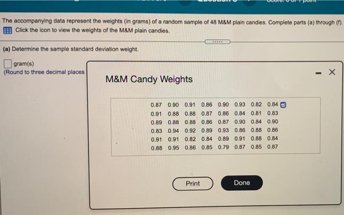 Solved The accompanying data represent the weights (in | Chegg.com