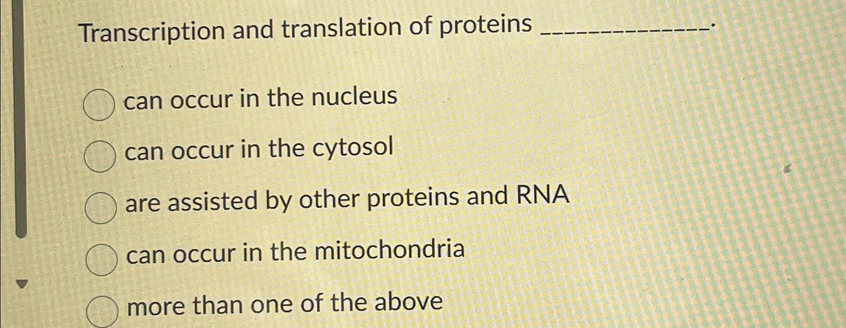 Solved Transcription and translation of proteinscan occur in | Chegg.com