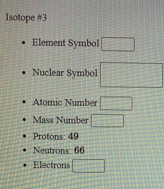 Solved Isotope #3 • Element Symbol • Nuclear Symbol • Atomic | Chegg.com
