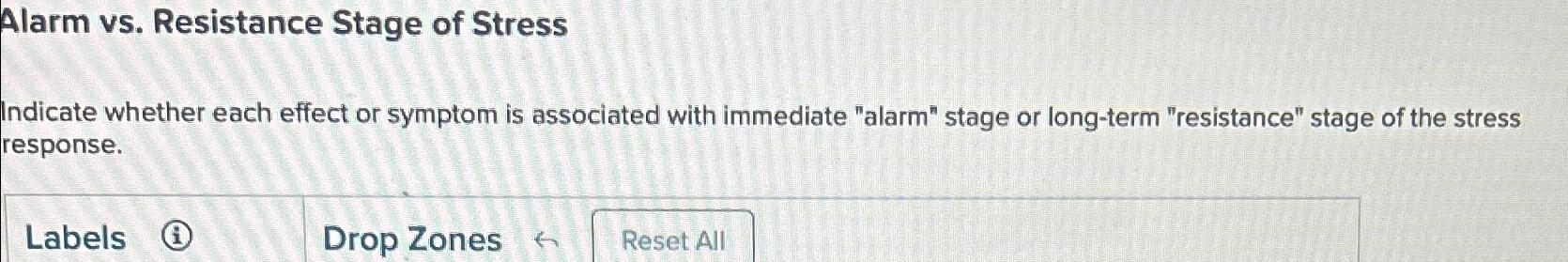 Solved Alarm vs. ﻿Resistance Stage of StressIndicate whether | Chegg.com