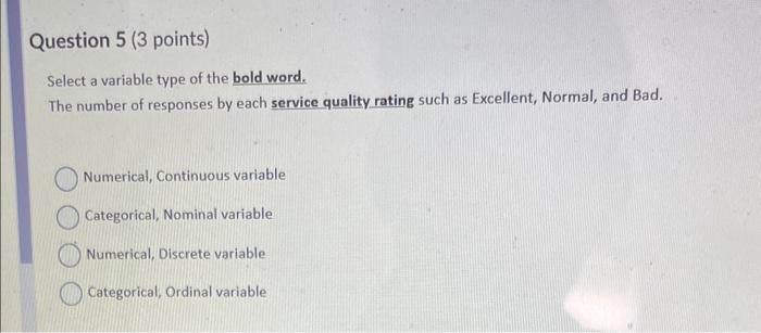 Solved Select a variable type of the bold word. The number | Chegg.com
