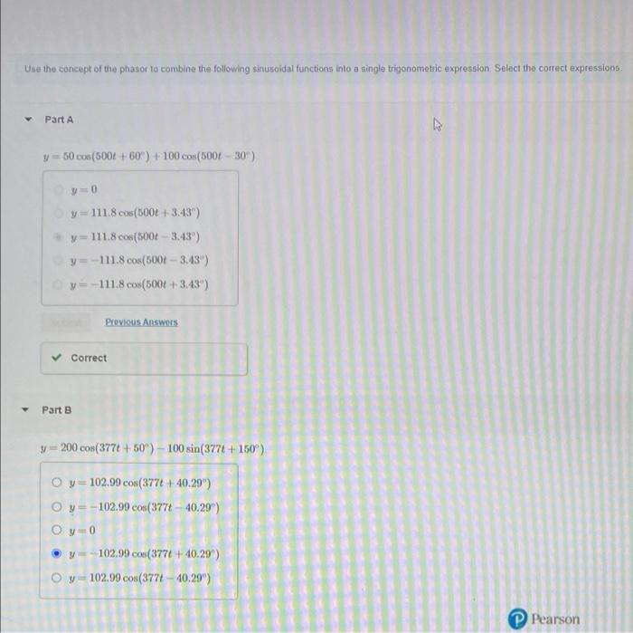 Solved Use the concept of the phasor to combine the | Chegg.com
