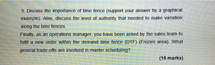 Solved 5. Discuss the importance of time fence (support your | Chegg.com