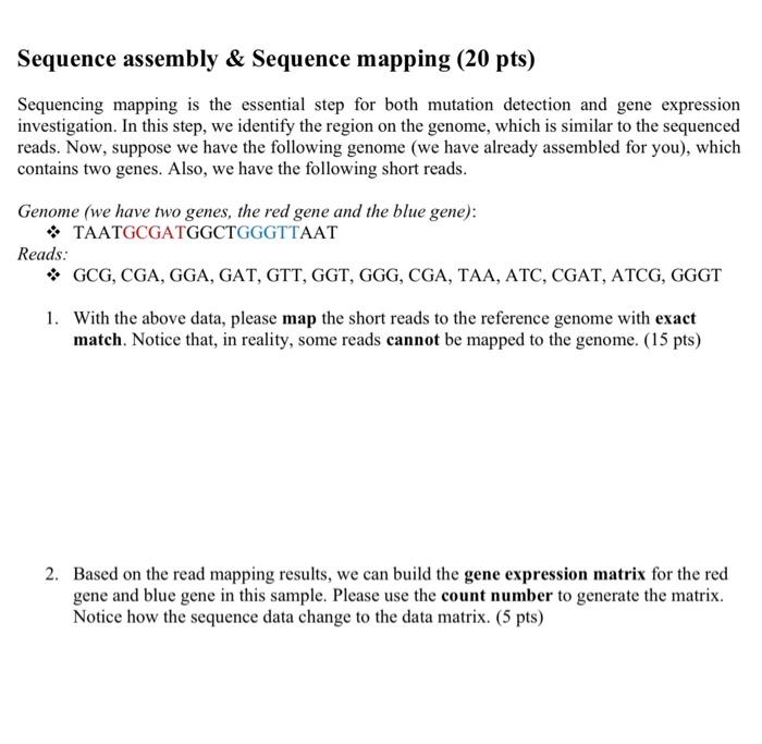 Solved Sequence assembly \& Sequence mapping (20 pts) | Chegg.com
