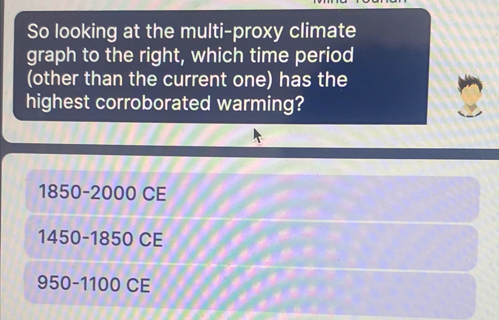 Solved So looking at the multi-proxy climate graph to the | Chegg.com