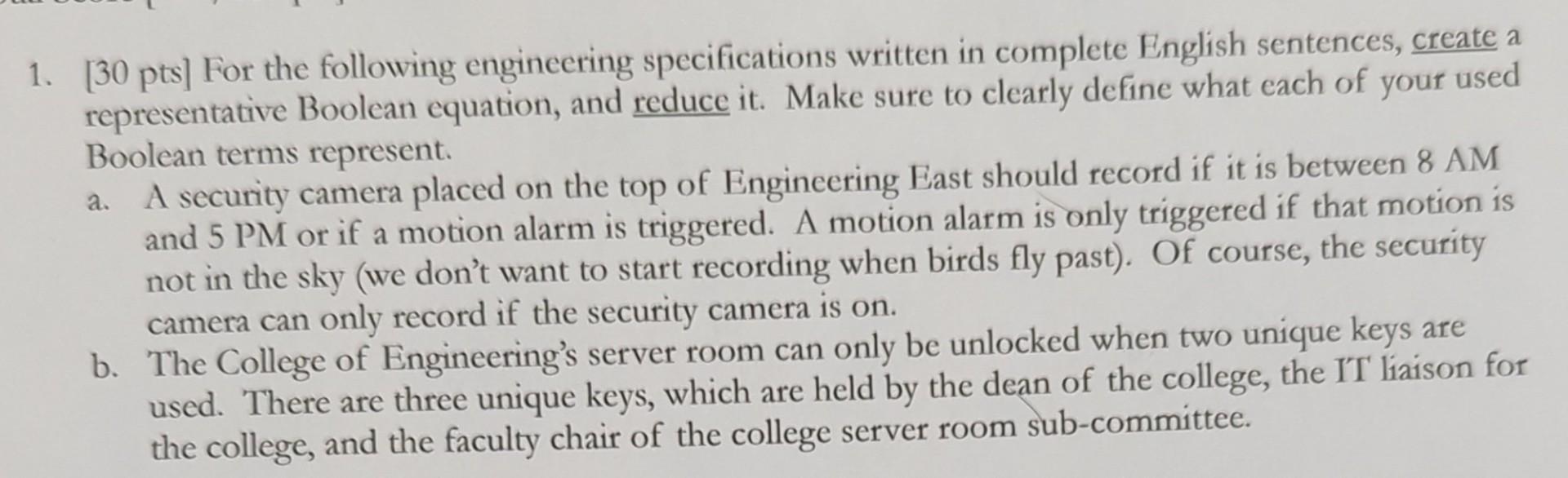 Solved 1. [30 pts] For the following engineering | Chegg.com