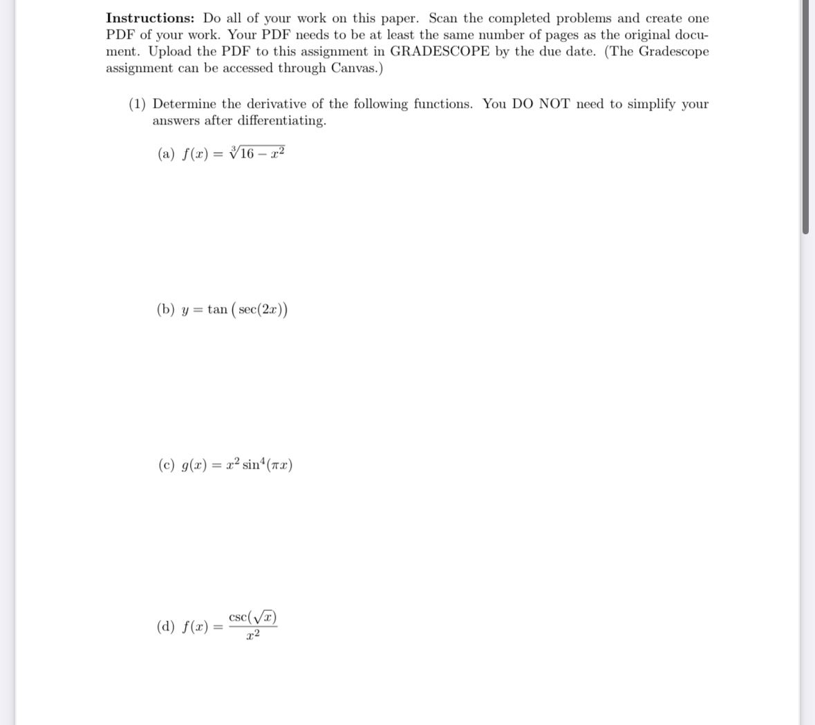 Solved Instructions: Do all of your work on this paper. Scan | Chegg.com